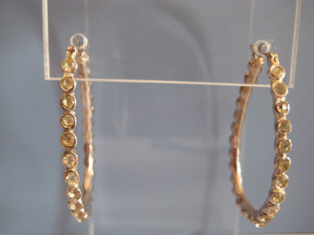 Vintage Teardrop Shaped Hoops With Rhinestones - Etsy
