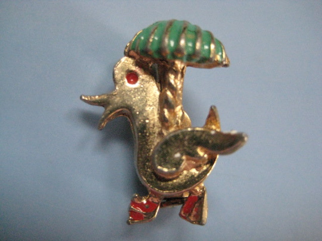 Vintage Duck With Umbrella Brooch - Etsy
