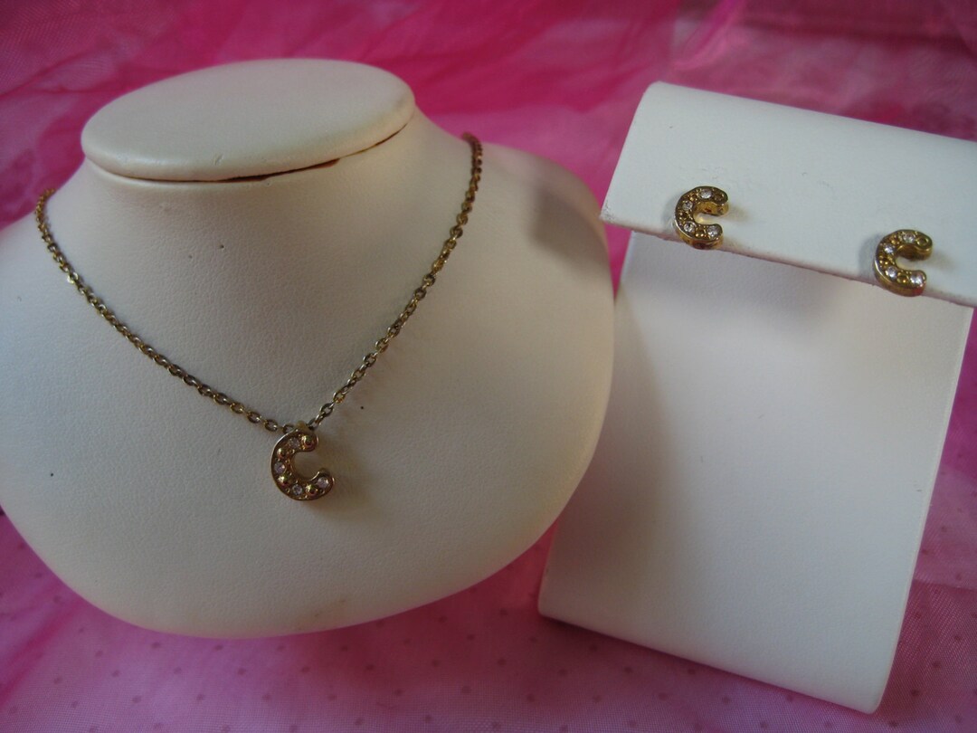 Vintage Monogram Initial C Necklace and Earring Set in Gold Tone Metal ...