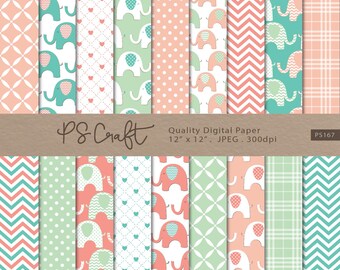 Elephant Digital Papers SEAMLESS Baby Pink & Gray | Etsy