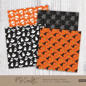 Halloween Digital Paper, SEAMLESS Halloween Digital Paper, Orange Black ...