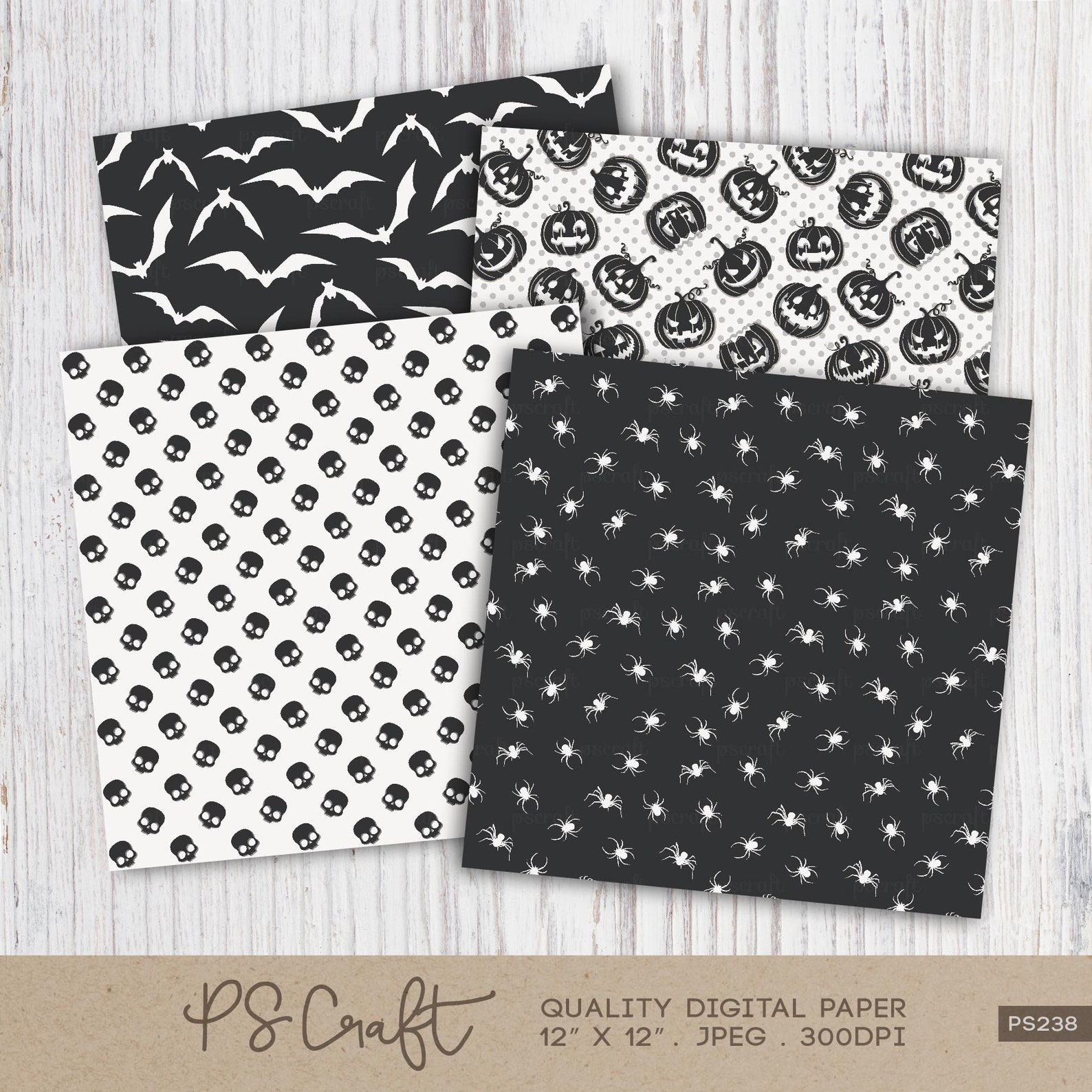 Black & White Halloween Digital Paper SEAMLESS Halloween | Etsy