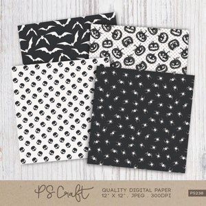 Black & White Halloween Digital Paper, SEAMLESS Halloween Digital Paper ...
