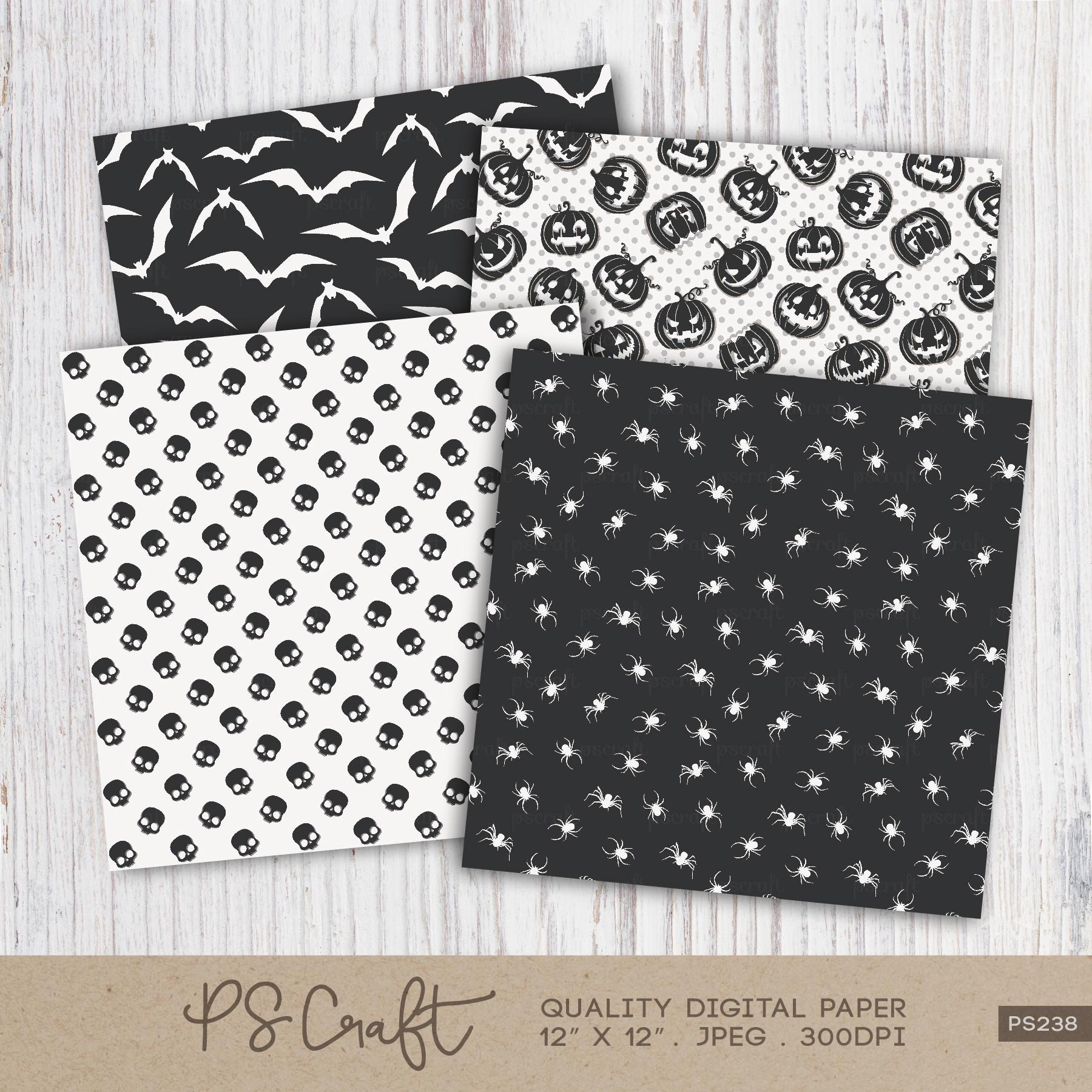 Black & White Halloween Digital Paper SEAMLESS Halloween | Etsy