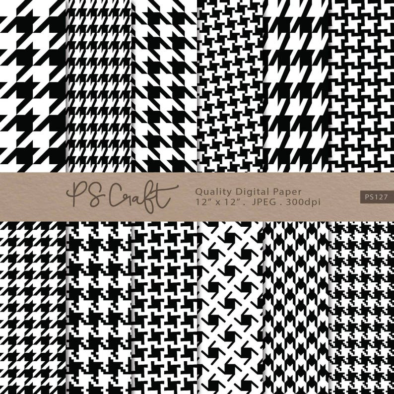 Black and White Houndstooth Digital Papers, SEAMLESS Houndstooth ...