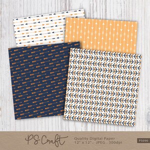 Orange and Navy Arrows Digital Papers, SEAMLESS Arrows Papers, Tribal ...
