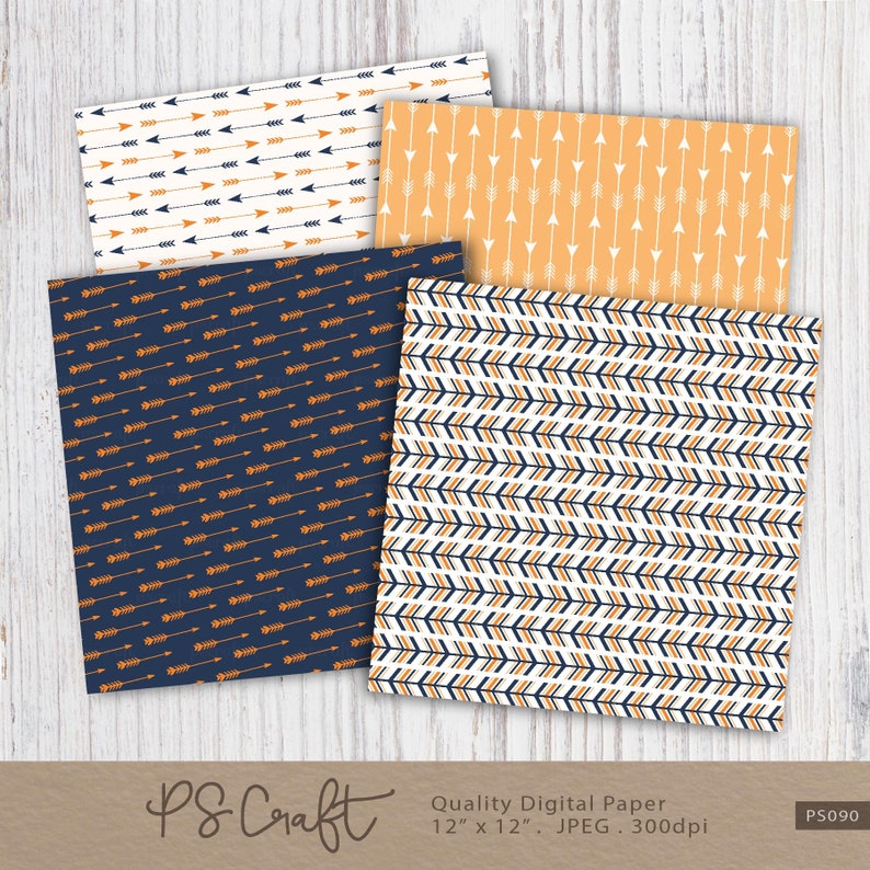 Orange and Navy Arrows Digital Papers, SEAMLESS Arrows Papers, Tribal ...