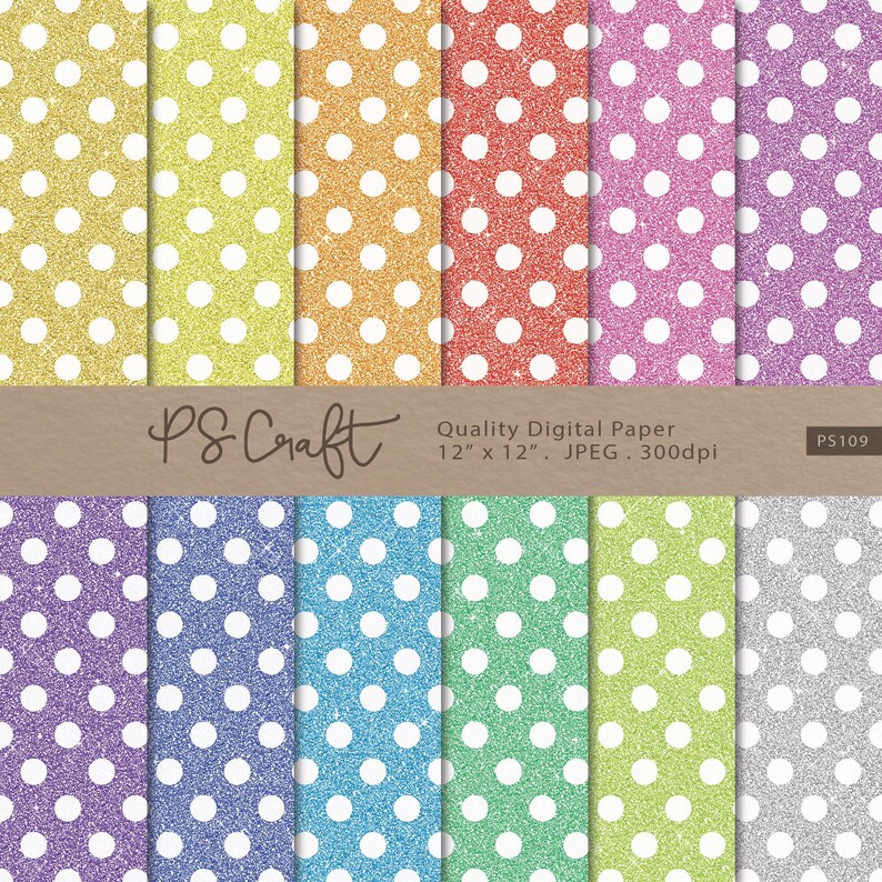 Glitter Polka Dots Digital Papers Bright Color Glitter Dots - Etsy