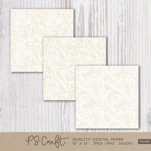 SEAMLESS White Lace Digital Papers, Transparent Lace Overlay, Floral ...