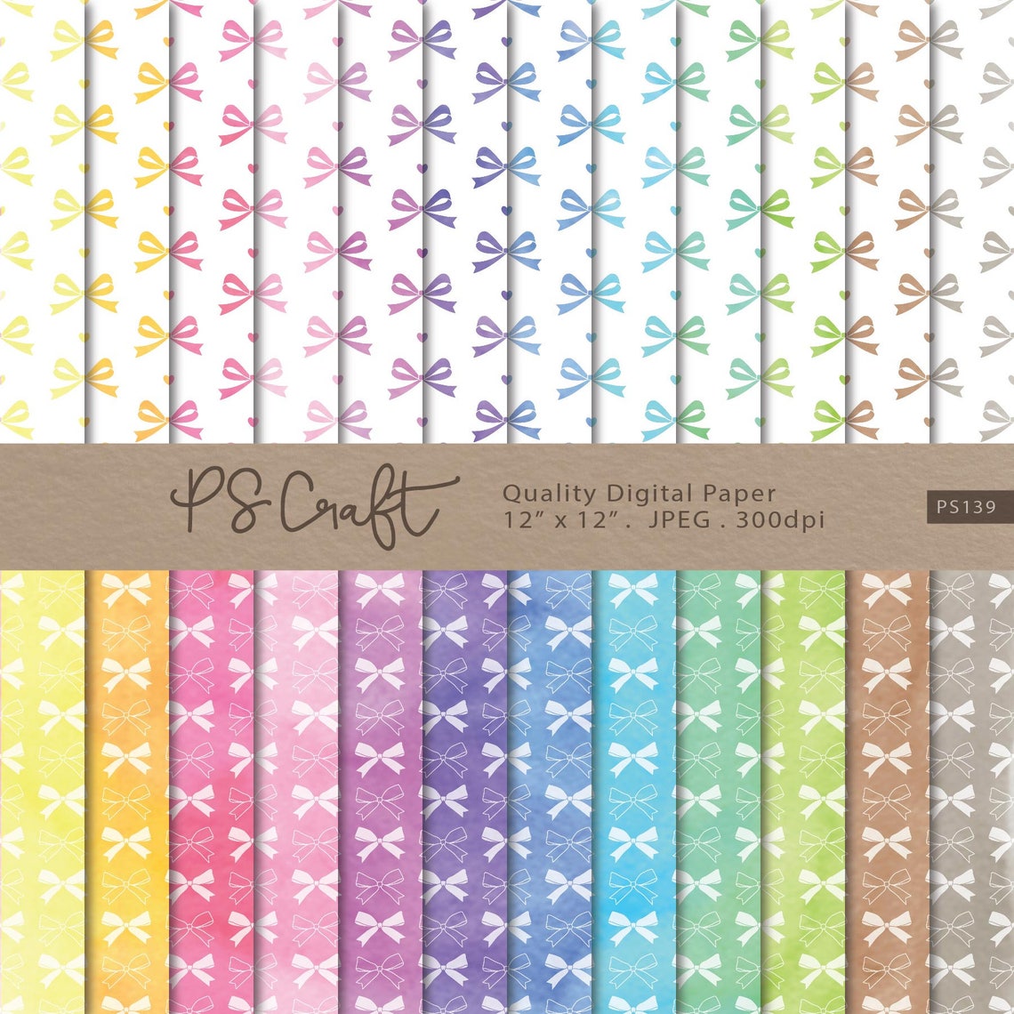 Watercolor Ribbon Digital Paper, Watercolor Background, Ribbon Digital ...