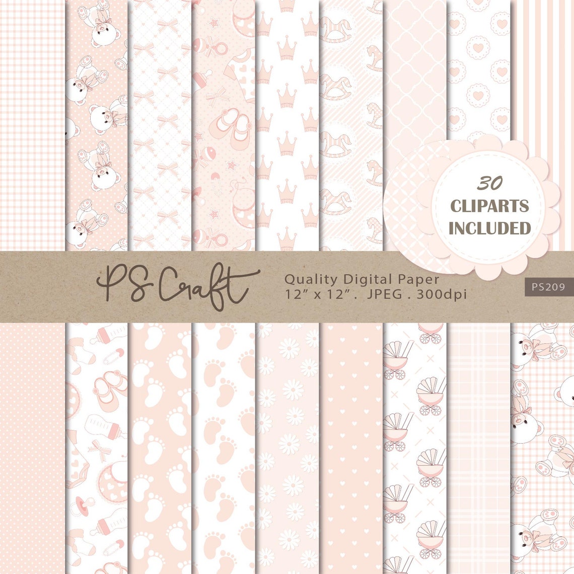 Soft Pink Baby Girl Digital Papers SEAMLESS Baby Shower - Etsy