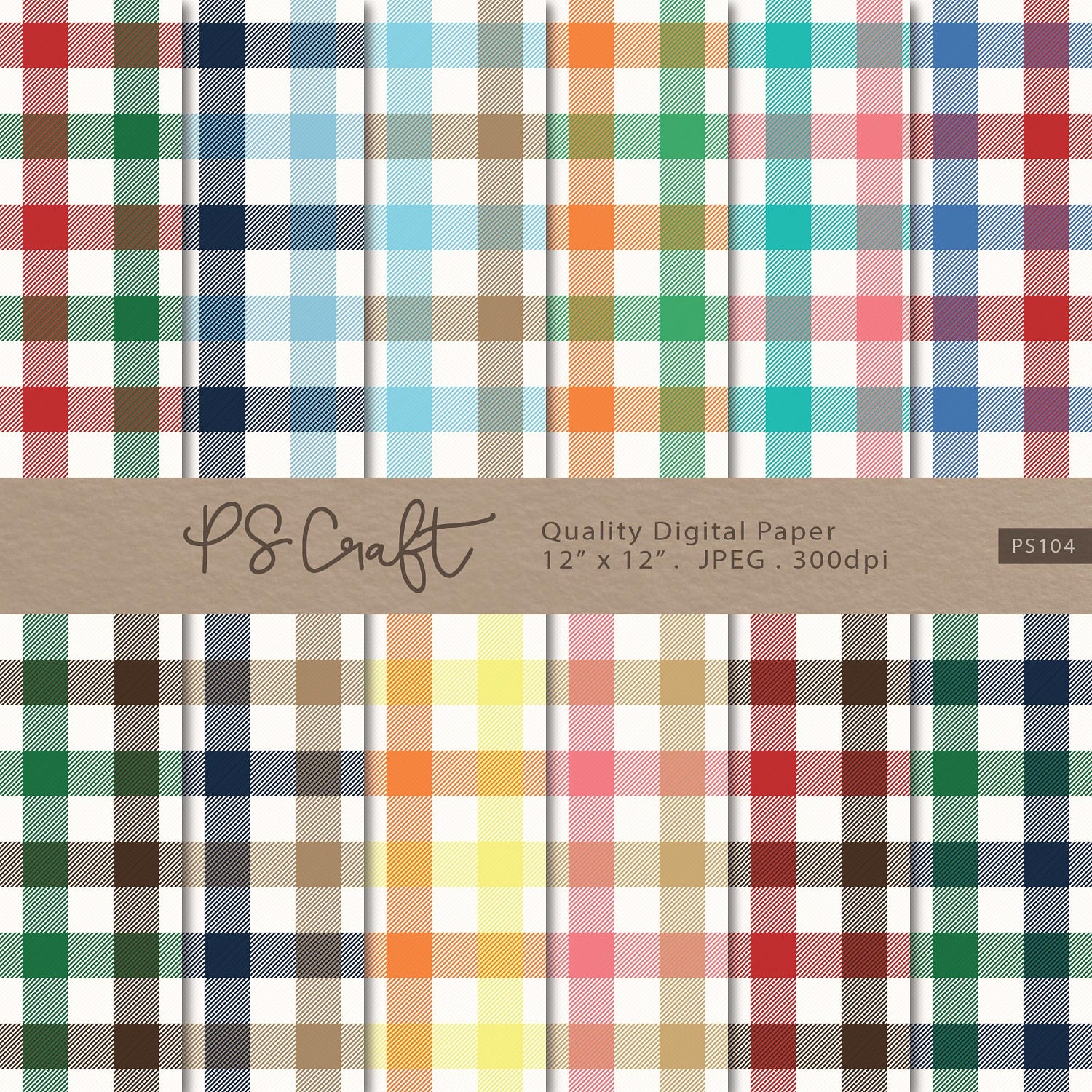 2-colors Plaid Digital Papers SEAMLESS Gingham Digital - Etsy