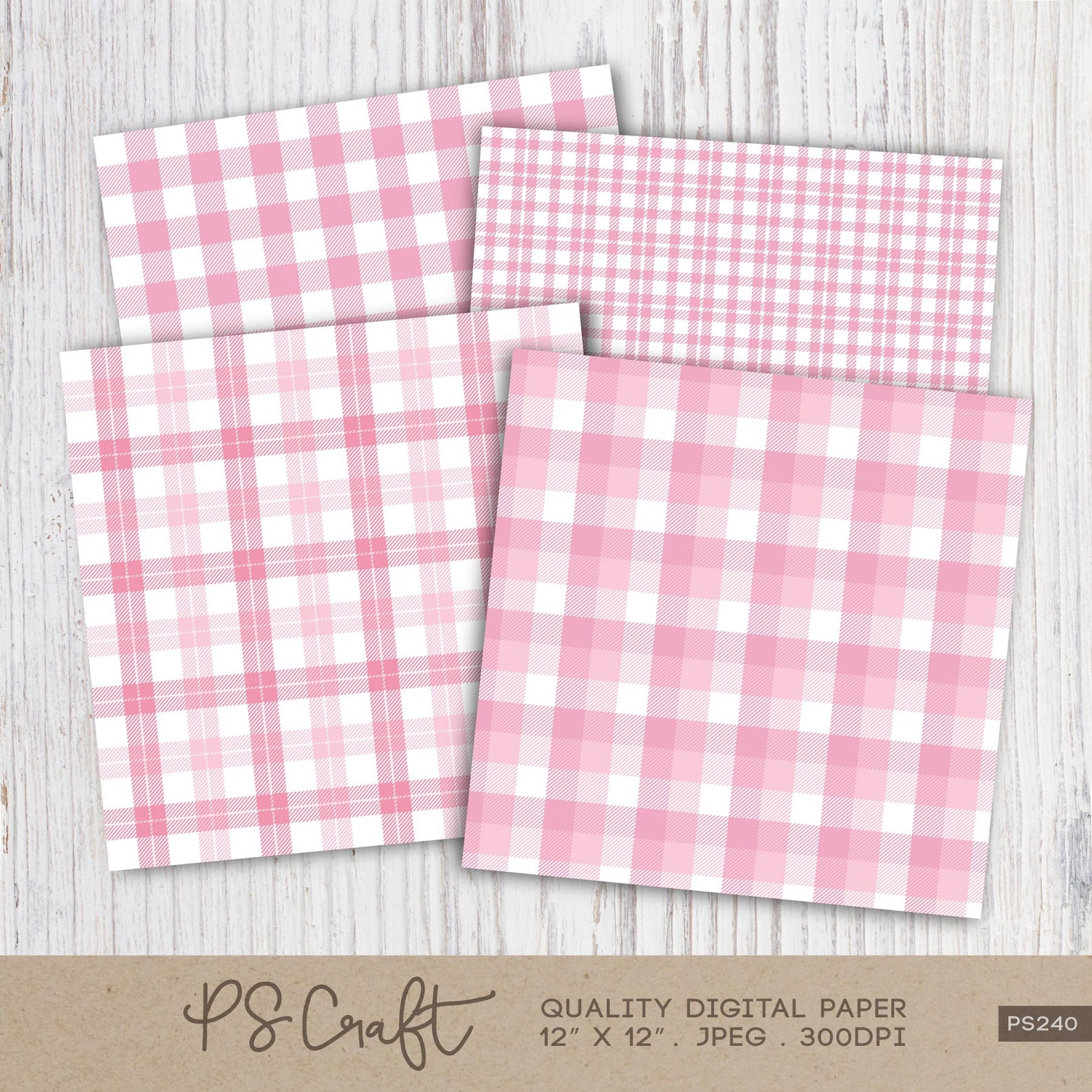 SEAMLESS Pink Plaid Digital Paper, Gingham Tartan Plaid Background ...
