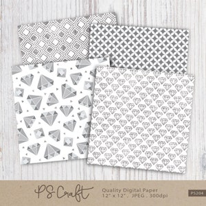 Silver Diamond Digital Paper, SEAMLESS Digital Paper, Silver Background ...