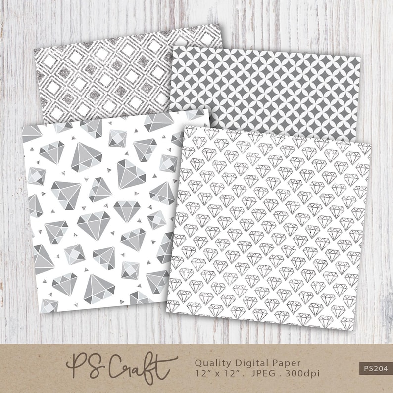Silver Diamond Digital Paper, SEAMLESS Digital Paper, Silver Background ...