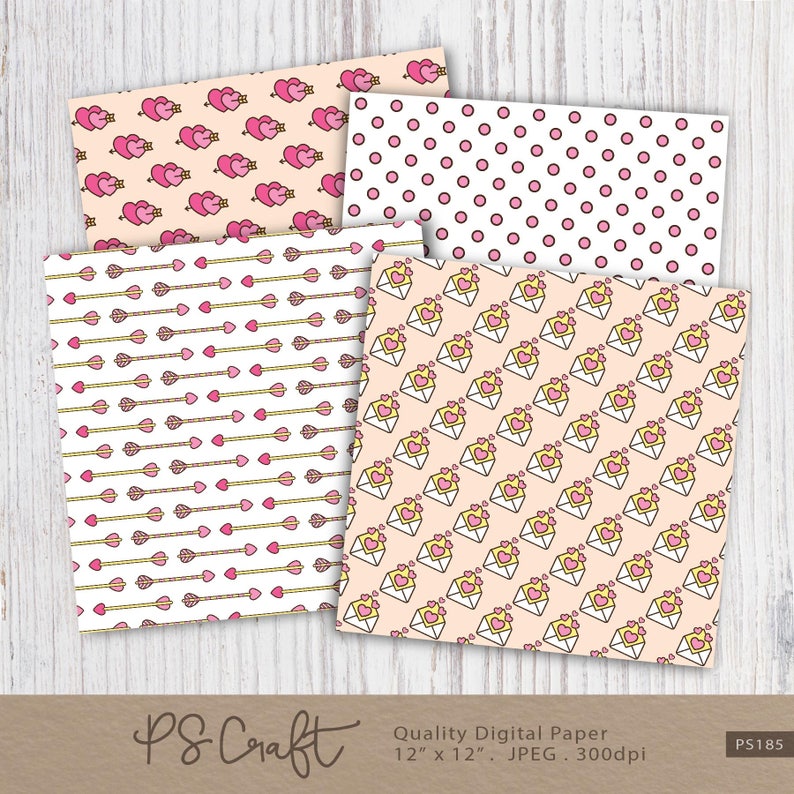 Cute Valentine's Digital Paper, Kawaii Pink Digital Paper, Hearts ...