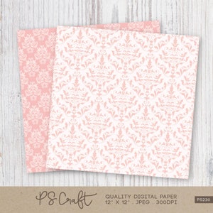 Blush Pink Damask Digital Papers, SEAMLESS Damask Papers, Damask ...