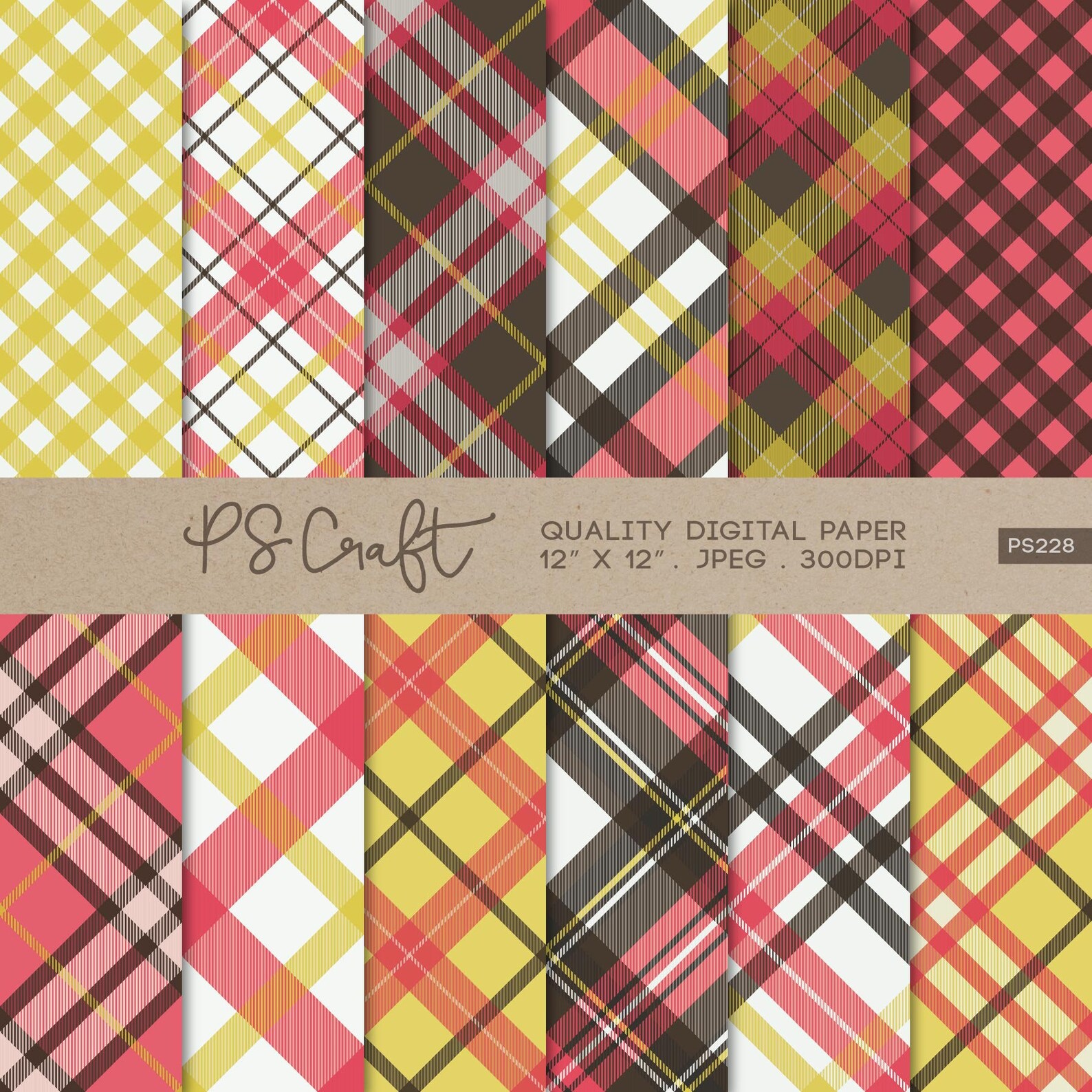 Plaid Digital Paper, SEAMLESS Plaid Digital Paper, Plaid Scrapbook ...