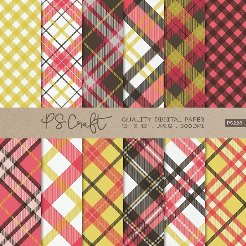 Plaid Digital Paper, SEAMLESS Plaid Digital Paper, Plaid Scrapbook ...