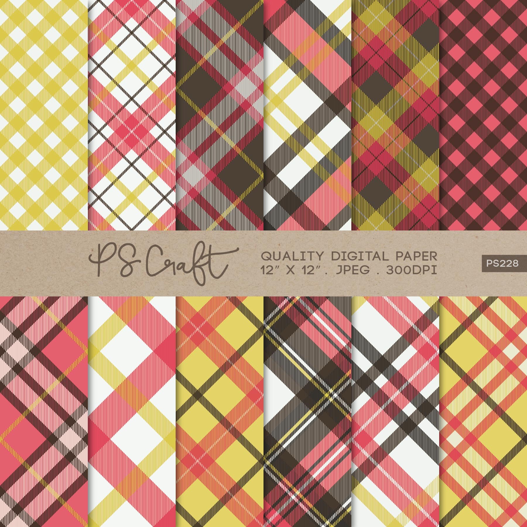 Plaid Digital Paper, SEAMLESS Plaid Digital Paper, Plaid Scrapbook ...