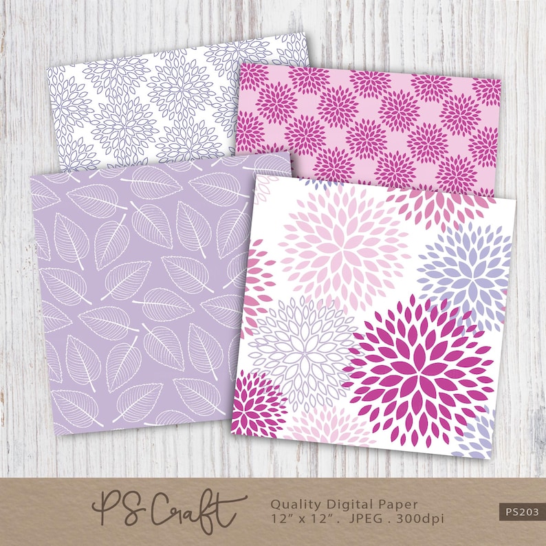 Dahlia Digital Paper, Seamless Dahlia Papers, Purple Floral Digital ...