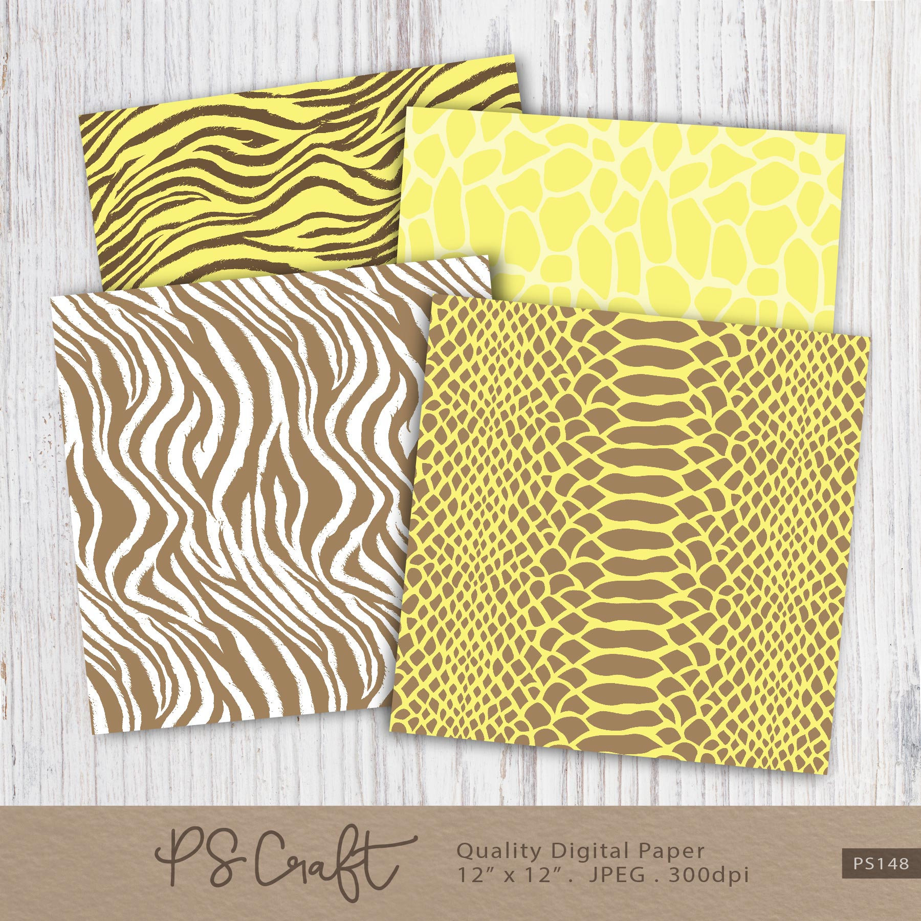 Yellow Animal Print Digital Paper, Seamless Yellow Safari Background ...