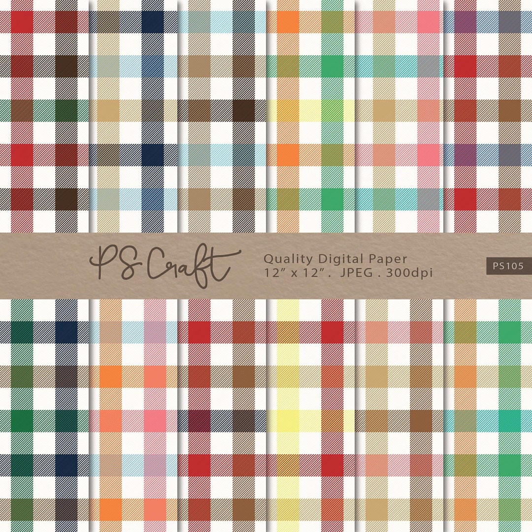 3-colors Plaid Digital Papers, SEAMLESS Gingham Digital Background ...