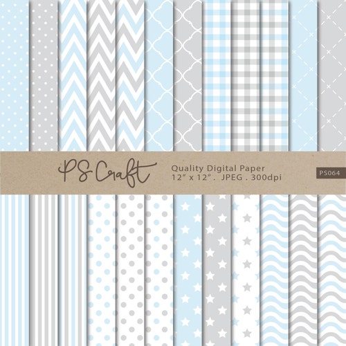 Soft Blue Baby Boy Digital Papers SEAMLESS Baby Shower | Etsy