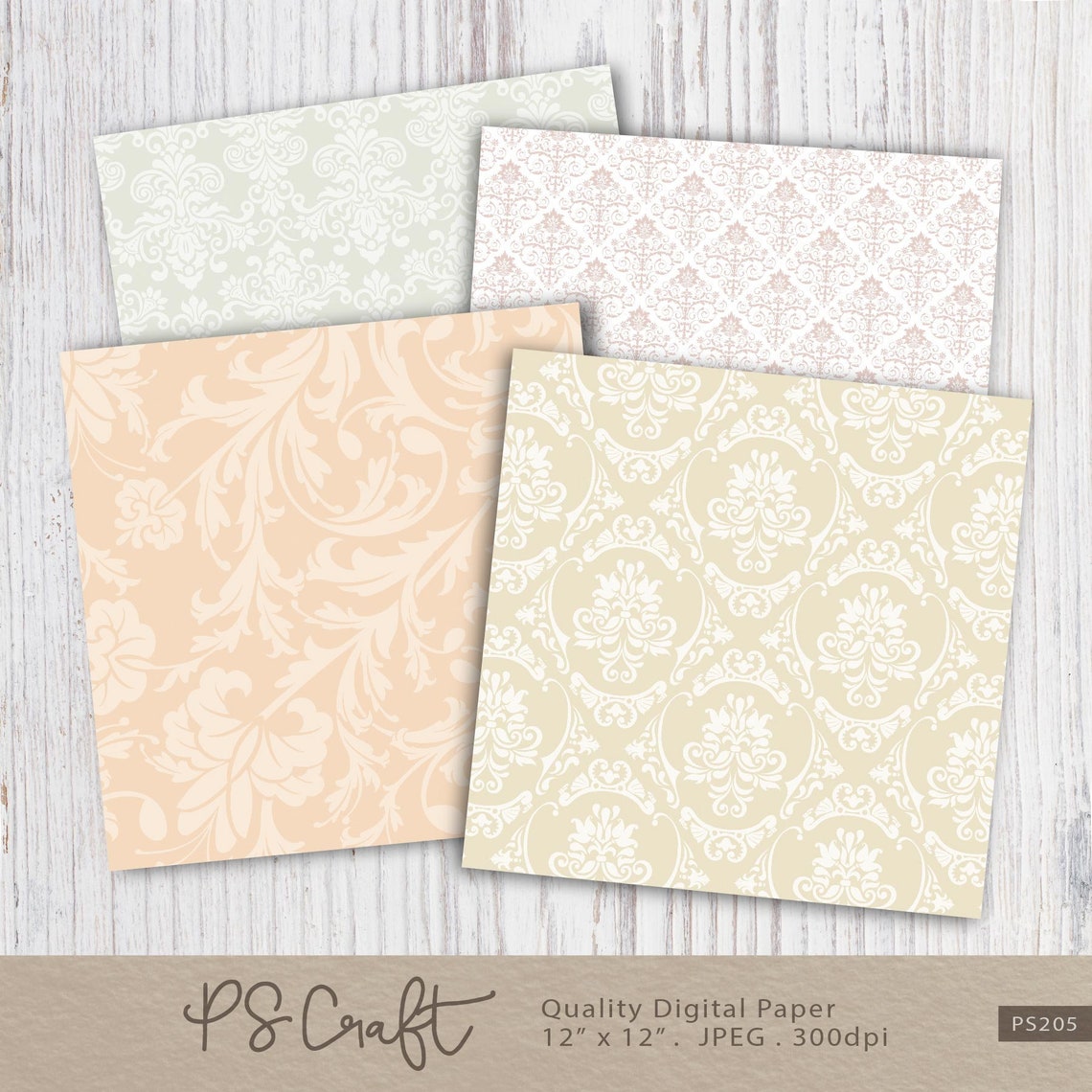Elegant Damask Digital Papers SEAMLESS Damask Papers Wedding | Etsy