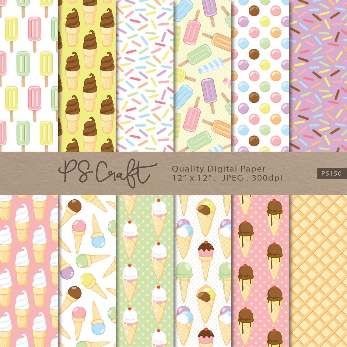 Ice Cream Digital Paper Seamless Summer Ice Cream Background - Etsy