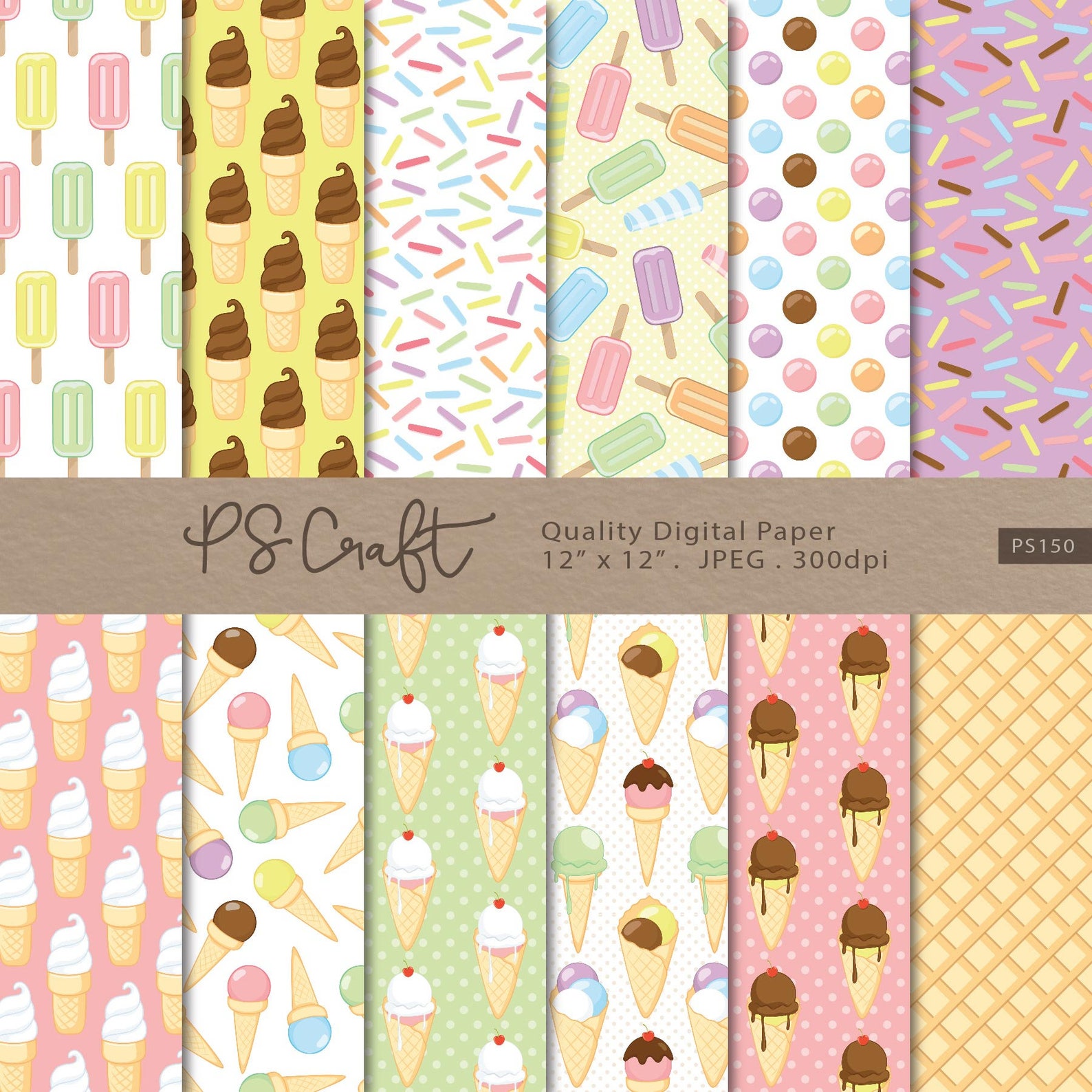 Ice Cream Digital Paper, Seamless Summer Ice Cream Background, Ice ...