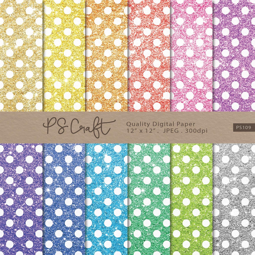 Glitter Polka Dots Digital Papers, Bright Color Glitter Dots Paper ...