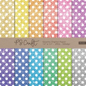 Glitter Polka Dots Digital Papers, Bright Color Glitter Dots Paper ...