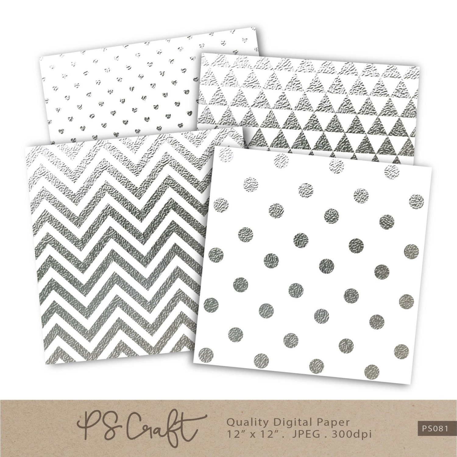 White and Silver Foil Digital Papers, Silver Background, Silver Star ...