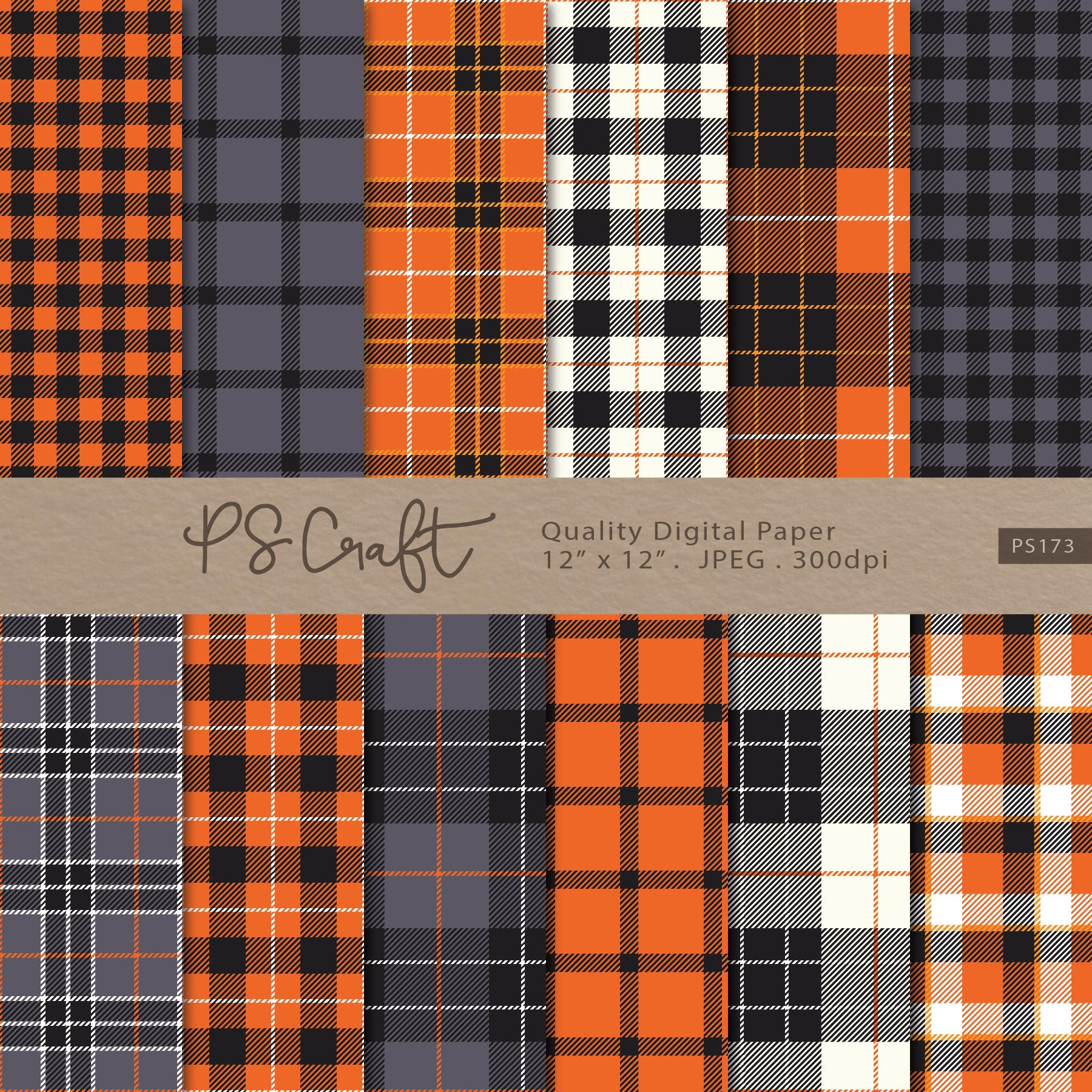Halloween Plaid Digital Paper, SEAMLESS Plaid Digital Paper, Orange ...