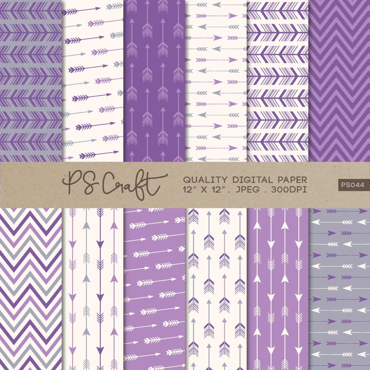 Purple Arrows Digital Papers, Geometric Digital Paper, Tribal Arrows ...