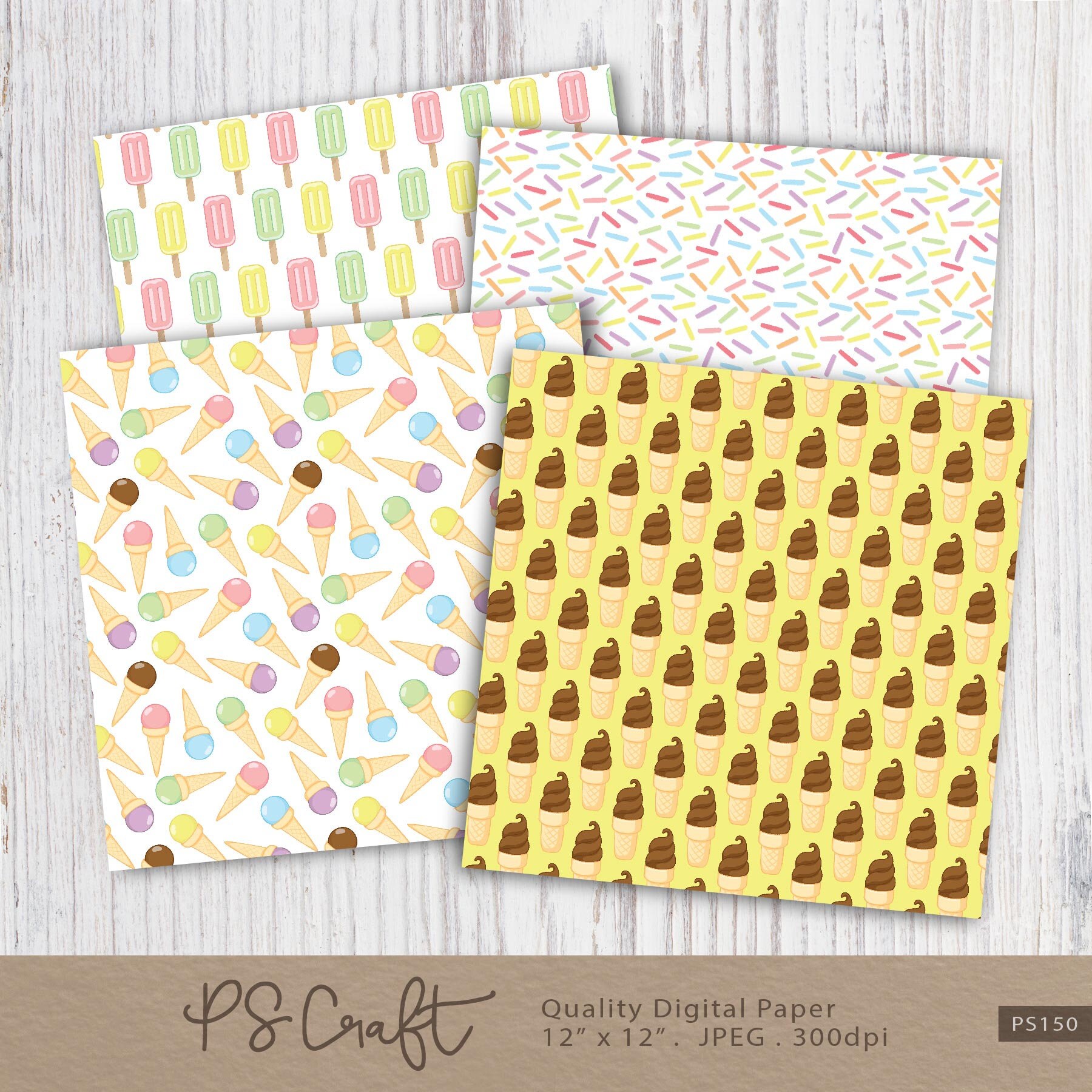 Ice Cream Digital Paper, Seamless Summer Ice Cream Background, Ice ...