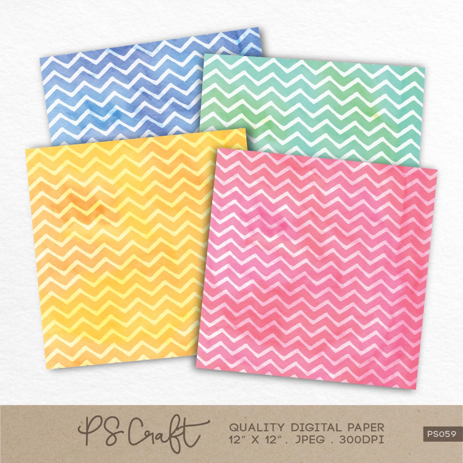 Chevron Watercolor Digital Papers, Watercolor Zigzag Background ...