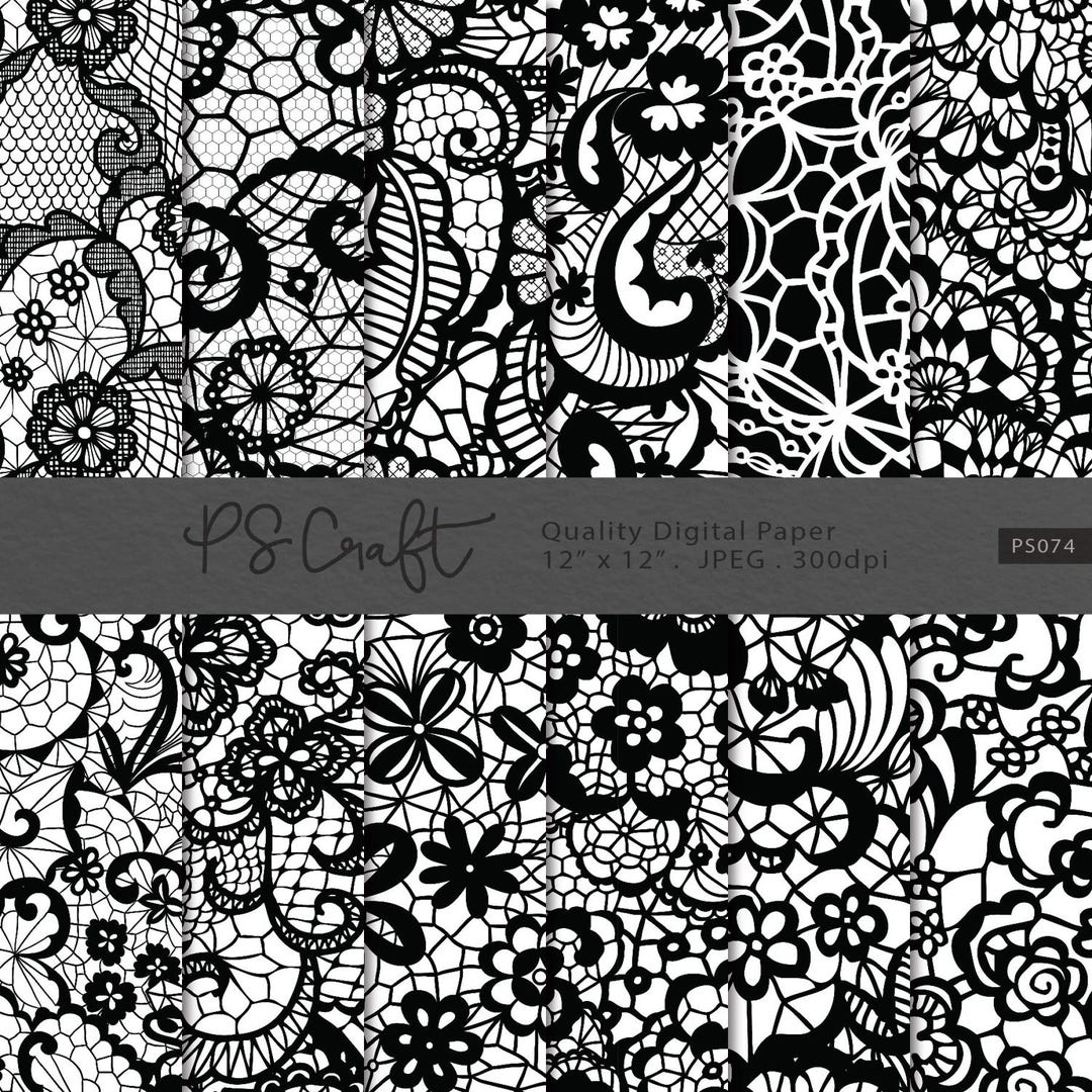 Black Lace Digital Papers, Seamless JPEG PNG (digital Download) - Etsy