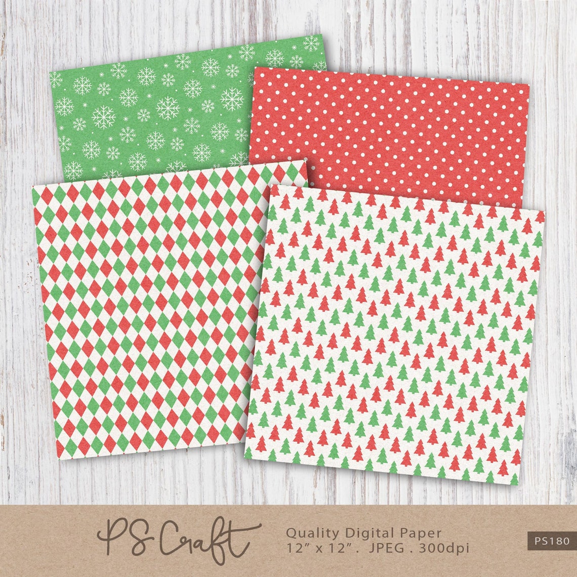 Christmas Digital Papers, SEAMLESS Textured Holiday Backgrounds, Kraft ...