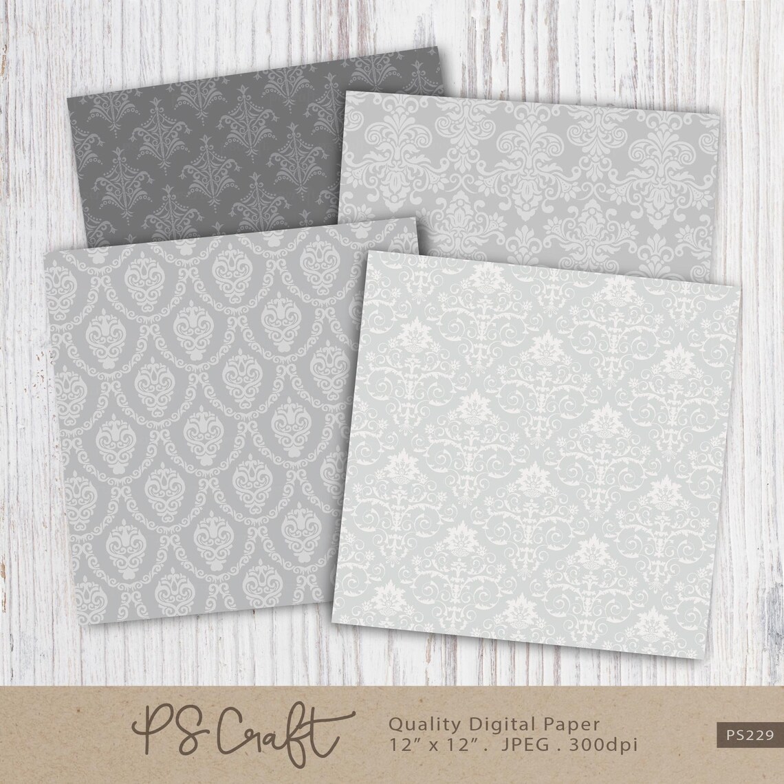 Neutral Damask Digital Papers SEAMLESS Damask Papers Damask | Etsy