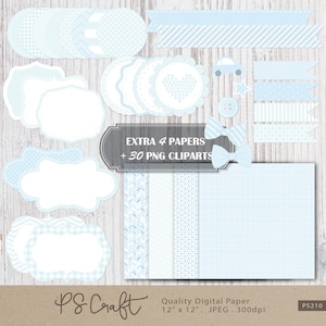 Soft Blue Baby Boy Digital Papers, SEAMLESS Baby Shower Digital Paper ...