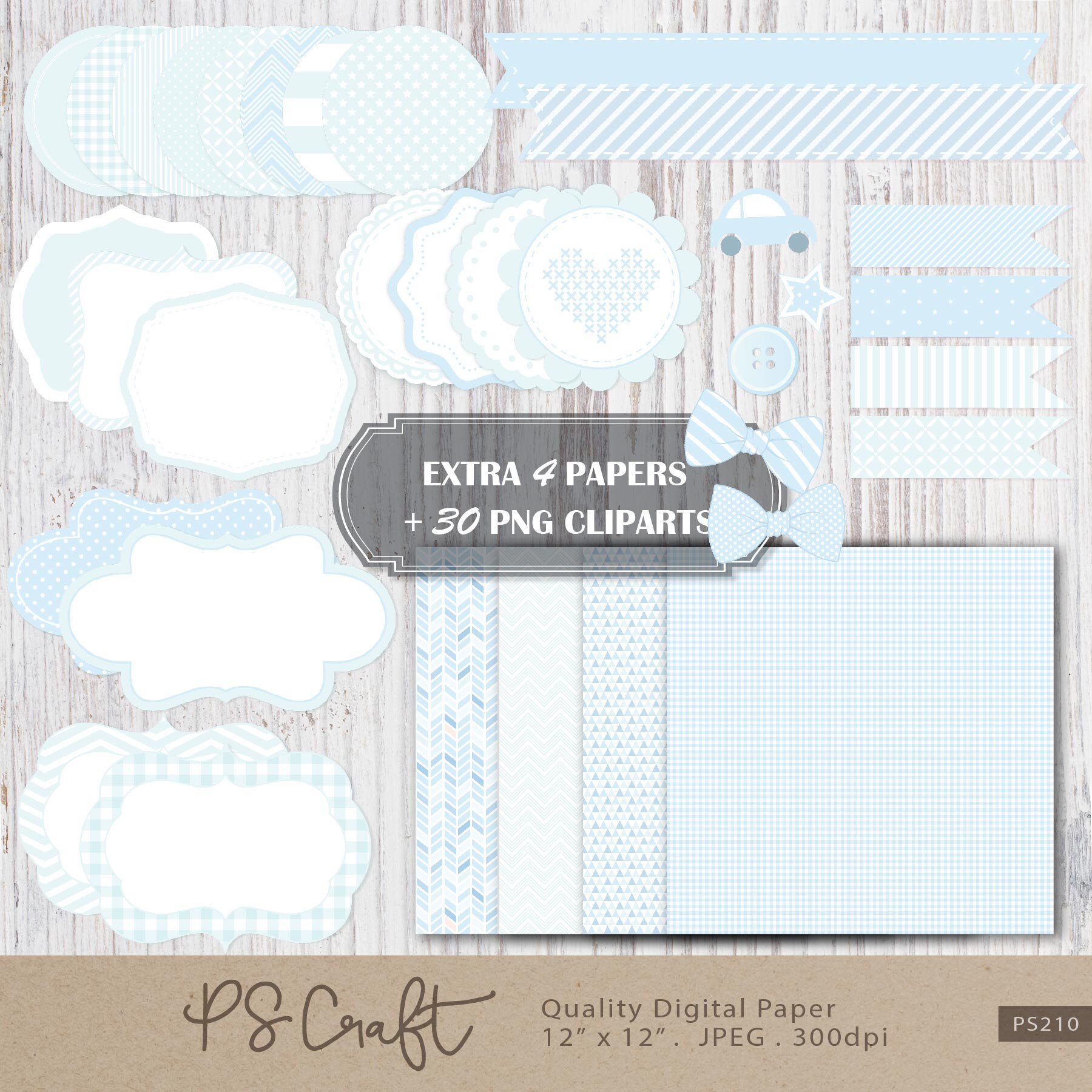 Soft Blue Baby Boy Digital Papers, SEAMLESS Baby Shower Digital Paper ...