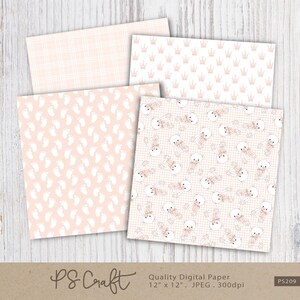Soft Pink Baby Girl Digital Papers, SEAMLESS Baby Shower Digital Paper ...