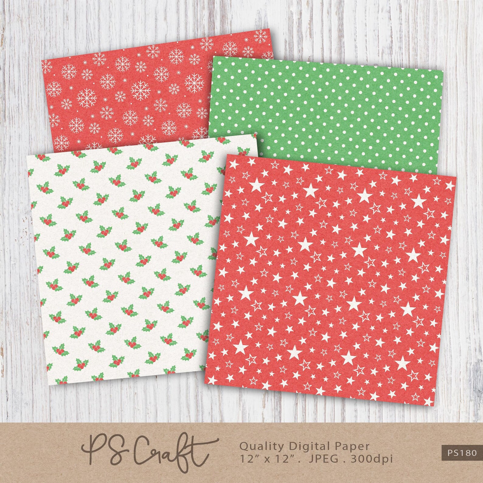 Christmas Digital Papers, SEAMLESS Textured Holiday Backgrounds, Kraft ...