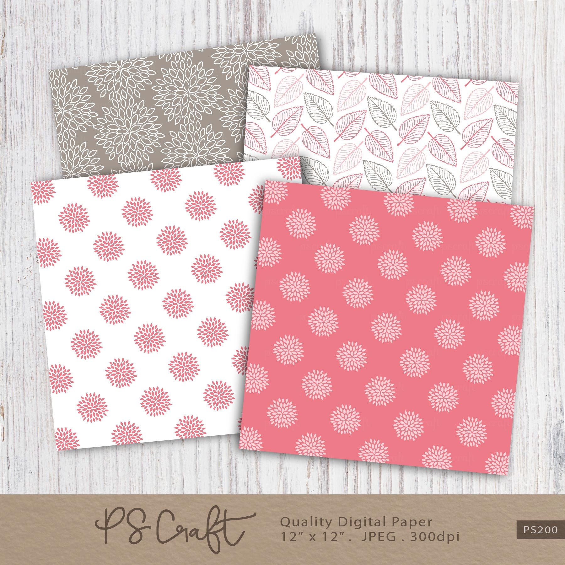 Dahlia Digital Paper Seamless Dahlia Papers Pink and Grey - Etsy