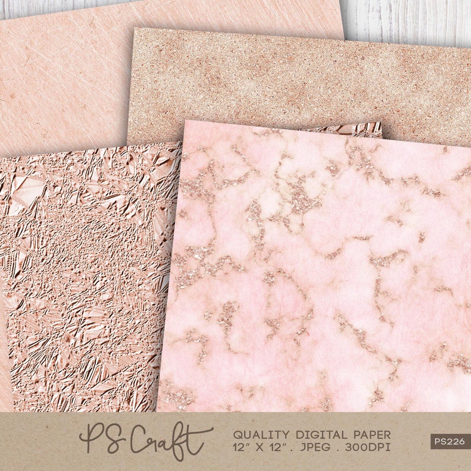 Rose Pink Digital Paper, Rose Gold Foil, Rose Pink Glitter, Marble ...