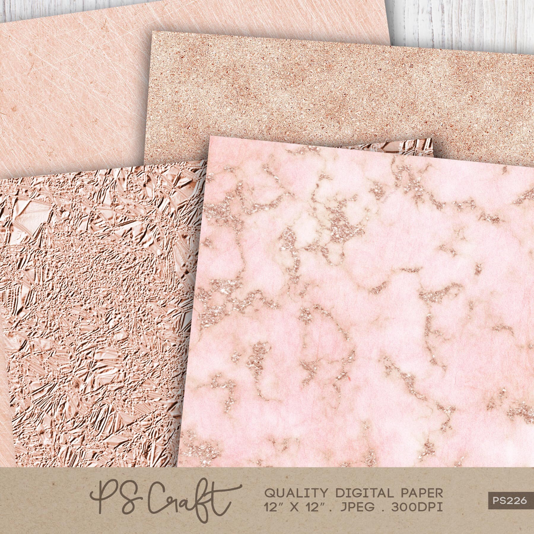 Rose Pink Digital Paper, Rose Gold Foil, Rose Pink Glitter, Marble ...