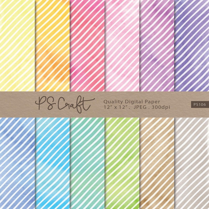 Watercolor Digital Papers, Watercolor Stripes Wallpaper, Striped ...
