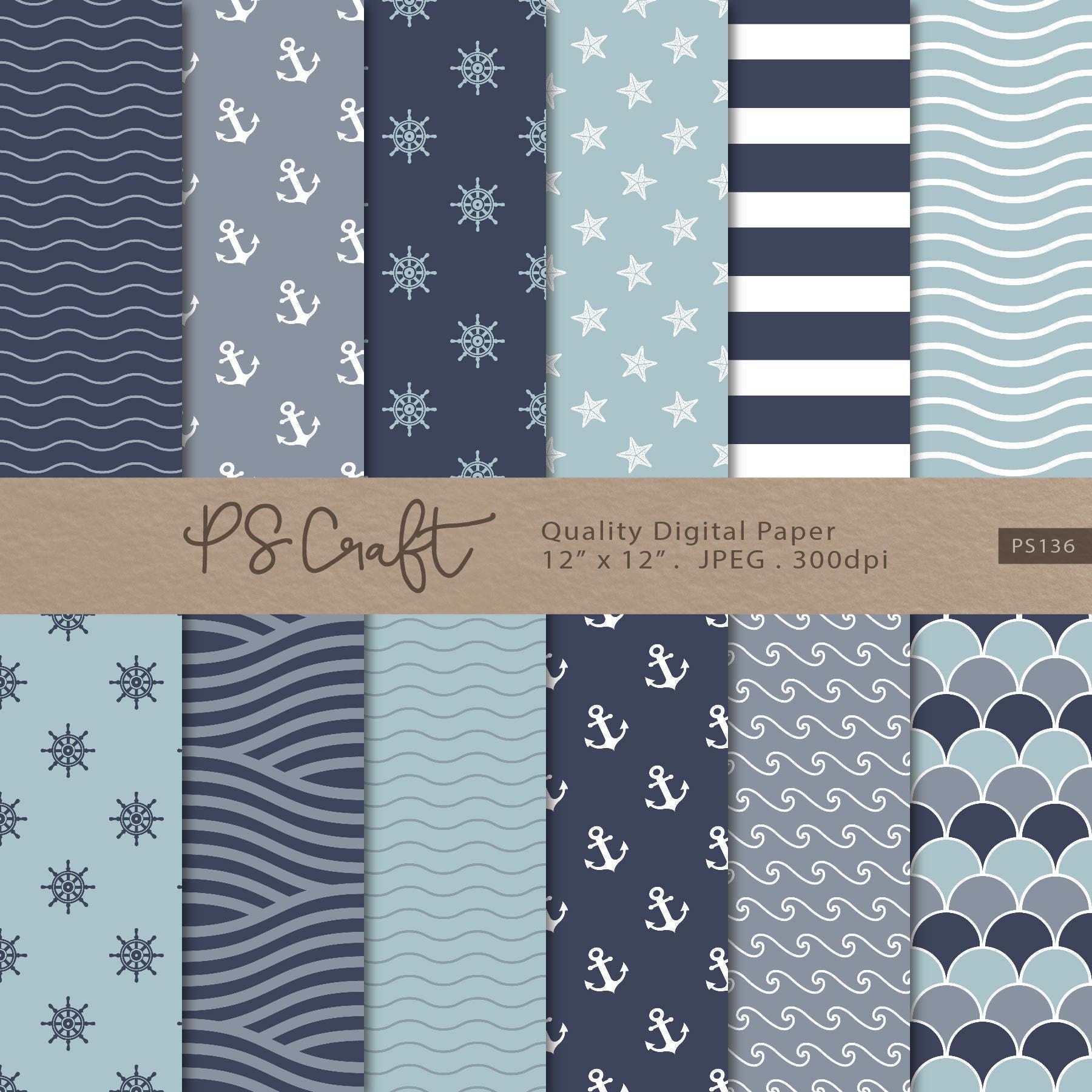 Nautical Digital Papers Seamless Navy Blue Digital Paper - Etsy